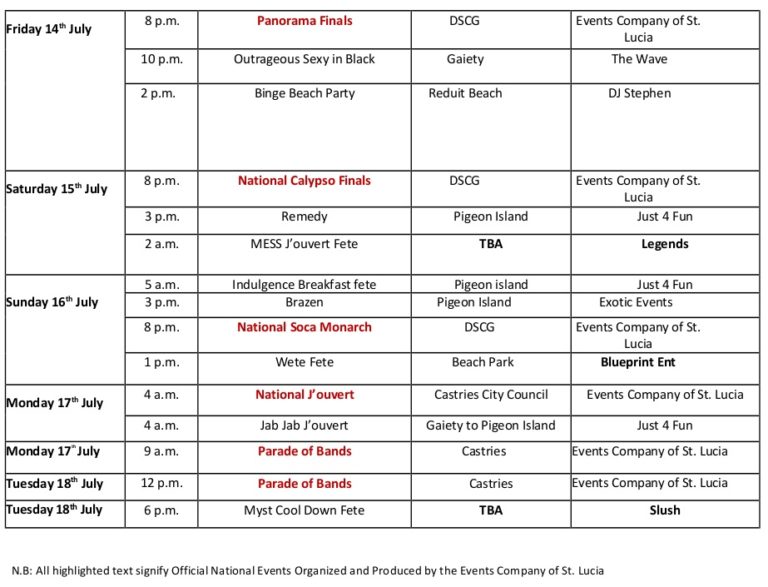 Updated 2017 St. Lucia Carnival Calendar – Mizi Lide